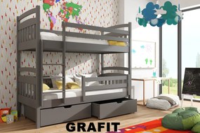 Dětská patrová postel Gábi 190x90 cm s úložným prostorem borovice masiv GRAFIT
