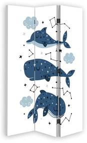Ozdobný paraván Šťastná modrá velryba - 110x170 cm, třídílný, korkový paraván