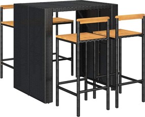 5dílný zahradní barový set černý polyratan a masivní akácie 3187700