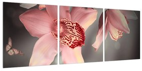 Obraz květů a motýla (90x30 cm)