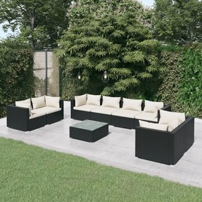 vidaXL 9dílná zahradní sedací souprava s poduškami polyratan [3102287] Barva: Černá a krémová