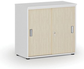Kancelářská skříň se zasouvacími dveřmi PRIMO WHITE, 800 x 420 x 740 mm, bílá/bříza