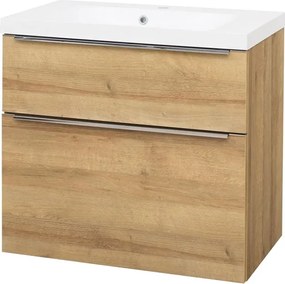 Mereo, Mereo Mailo, koupelnová skříňka s umyvadlem z litého mramoru 81 cm, dub Riviera, elox AL madlo, MER-CN521MA