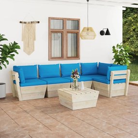 vidaXL 6dílná zahradní sedací souprava z palet + podušky smrkové dřevo [3063574] Barva: Světle modrá