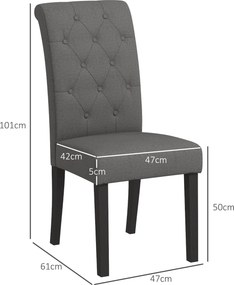 HOMCOM Sada 2 jídelních židlí – Kuchyňská židle s pohodlnými dřevěnými nohami, 47 x 61 x 101 cm, tmavě šedá