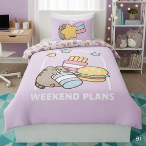 Ložní povlečení z mikrovlákna Pusheen - motiv Weekend Plans - 70 x 90 cm + 140 x 200 cm