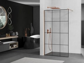 Mexen Kioto, sprchová zástěna Walk-In 120 x 200 cm, 8mm čiré sklo černý vzor, ​​měděný matný profil, 800-120-101-65-77