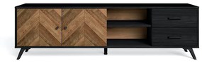 Černý TV stolek v dekoru ořechu 181x53 cm Chevrons - Marckeric