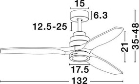 NV 5231401 Stropní ventilátor se světlem SABAL tělo z oceli matná černá a sklo 3ABS dřevěné listy 12W 3000K - NOVA LUCE