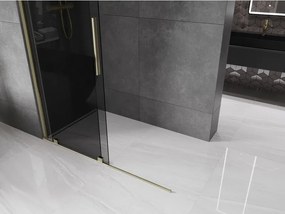 Mexen Velar, sprchová zástěna s posuvnými dveřmi Walk-in 130 x 200 cm, 8mm šedé sklo, zlatá lesklá, 871-130-000-43-50