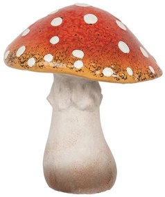 Bílo-červená keramická dekorace houba Muchomůrka L - 18*17*21 cm