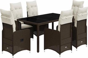 7dílný zahradní bistro set s poduškami hnědý polyratan 3277068