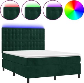 Box spring postel s matrací a LED tmavě zelená 140x200 cm samet 3136368