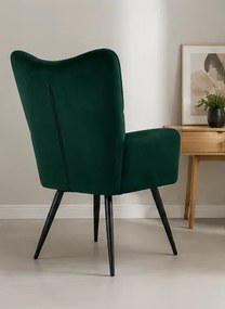 relaxační křeslo, odpočinkové, ušák, kov/samet, 98x63x69 cm, černá/tmavě zelená, Dekorino KR20260003