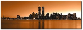 Obraz Dobré ráno New Yorku! (1-dílný) - mrakodrapy na oranžovém pozadí