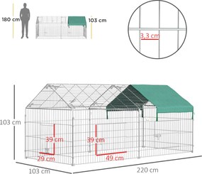 PawHut venkovní výběh pro morčata Ohrádka s krytem Venkovní ocelový výběh pro malá zvířata | Aosom.de