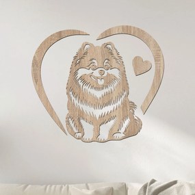 dřevo života Dřevěný obraz psa Pomeranian v srdci Zvolte rozměr (cm): 60x52, Zvolte barvu dekoru: Dub Sonoma
