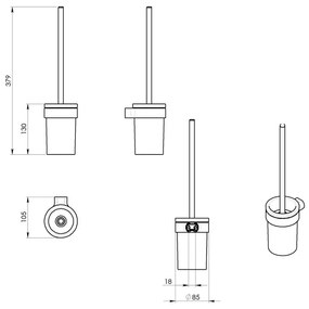 Nástěnná skleněná WC štětka v bílo-zlaté barvě Gedy Pirenei – Sapho