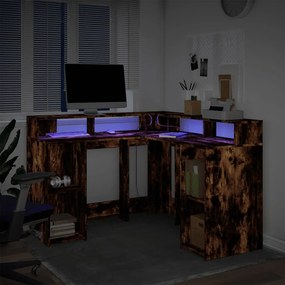 Psací stůl s LED kouřový dub 130 x 130 x 91 cm kompozitní dřevo 3309451