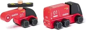 CUBIKA 15559 Hasiči - dřevěné autíčko s helikoptérou / od 3 let