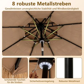 Costway Havajský slunečník 300 cm s 32 LED osvětlením z rýžové slámy s funkcí