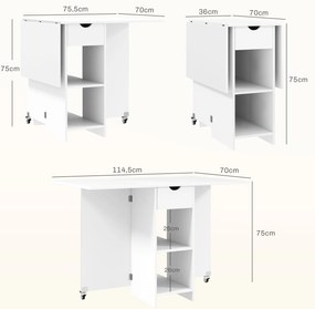 HOMCOM Rozkládací jídelní stůl Pojízdný kuchyňský stůl pro 2-4 osoby s otevřenými policemi, 1 zásuvka, rozkládací stůl do malých místností, jídelna 1…