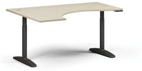 Výškově nastavitelný stůl OBOL, elektrický, 675-1325 mm, ergonomický levý, deska 1600x1200 mm, černá zaoblená podnož, třešeň