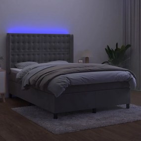 Box spring postel s matrací a LED světle šedá 140x190 cm samet 3139799