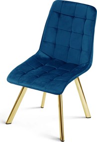 Jídelní židle CIEZA VELVET se zlatými nohami, modrá