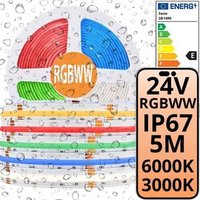 Led pásek Cob IP67 840D 24V 17W 15mm Rgbww 3000K 6000K Vodotěsný