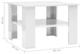 Konferenční stolek bílý vysoký lesk 60x60x42 cm dřevotříska - Default Title