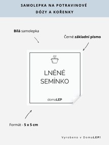 LNĚNÉ SEMÍNKO – bílá samolepka na dózu, základní písmo, 5 x 5 cm | DomaLEP