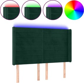 Čelo postele s LED tmavě zelené 147 x 16 x 118/128 cm samet 3124239