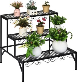 Costway Flower Rack 3-vrstvý kovový stojan na rostliny – 70 × 60 × 60 cm, černý