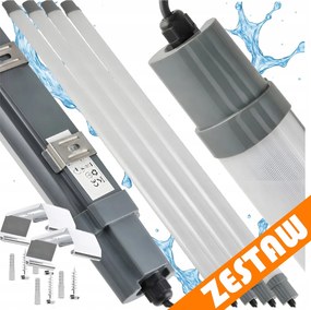 Sada 4 LED lamp 120cm 36W 3000lm hermetické svítidlo IP65 do garáže, dílny