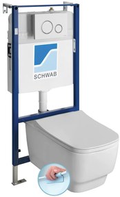 Závěsné WC BELLO Rimless s podomítkovou nádržkou a tlačítkem Schwab, bílá - 100214-SET5