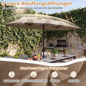 Costway Dvojitý slunečník s LED osvětlením Obdélníkový – 400 × 210 cm, hnědý