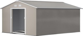 Outsunny Zahradní Kůlna 12,4 m², Zahradní Dům s Plochou Střechou, Posuvné Dveře, Základna, 386 x 340 x 200 cm, Zahradní Kůlna z Pozinkované Oceli, Od…