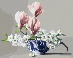 zuty zuty - malování podle čísel - zátiší květy jabloně a magnolie v porcelánové míse (pieter wagemans)