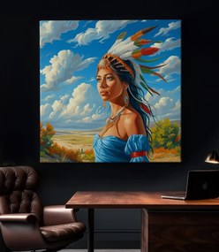 Obraz na plátně - Indiánská žena Jemný vánek FeelHappy.cz Velikost obrazu: 100 x 100 cm