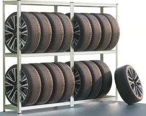 Regál na pneumatiky TYRE, 120x40x180cm, max. 795kg, stříbrná/světle hnědá Jurhan
