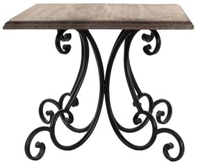 Dekorační dřevěno-kovový stůl na květinu na zdobné kovové noze - 28*28*23 cm