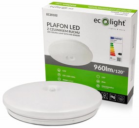 ECOLIGHT LED stropní svítidlo PIR - 12W - IP44 - neutrální bílá - senzor pohybu