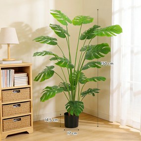 HOMCOM umělá rostlina, umělý strom Monstera Deliciosa s květináčem včetně výšky 150 cm pro vnitřní prostory, zelená