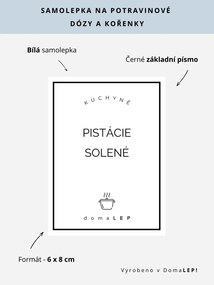 PISTÁCIE SOLENÉ – bílá samolepka na dózu, základní písmo, 6 x 8 cm | DomaLEP