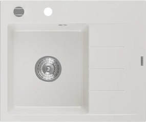 Mexen Ben, 1-komorový granitový dřez 600x500x190 mm, levý+ chromový sifon, bílá, 6522605000-20