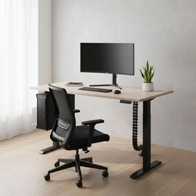 Výškově nastavitelný stůl OfficeTech B, 120 x 80 cm, černá podnož, dub