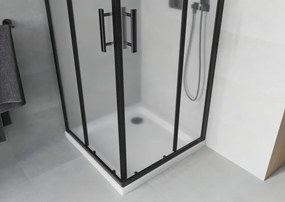 Mexen Rio, sprchový kout s posuvnými dveřmi 90x90x190 cm, 5mm sklo námraza, černý profil + bílá sprchová vanička SLIM, 860-090-090-70-30-4010B
