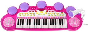 Dětské klávesy s mikrofonem a židličkou růžové