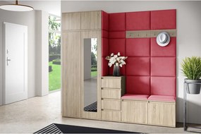 Eka Předsíňová stěna s čalouněnými panely Trinity 33 - Sonoma / Červená 2309